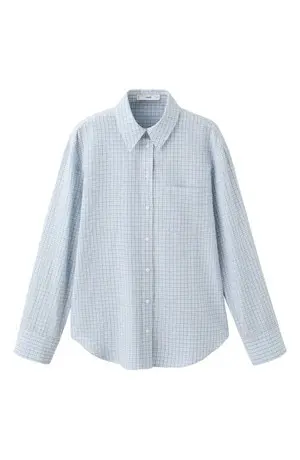 Mango Checked Cotton Shirt - Sky Blue