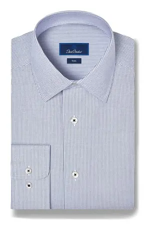 David Donahue Trim Fit Stripe Stretch Cotton Twill Dress Shirt - Navy/white