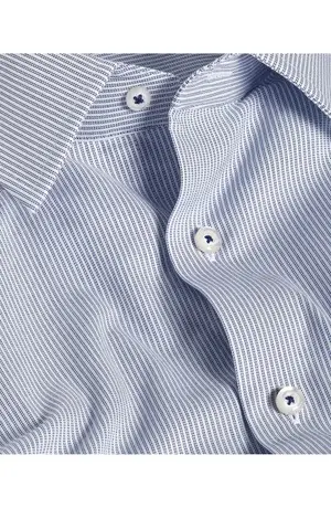 David Donahue Trim Fit Stripe Stretch Cotton Twill Dress Shirt - Navy/white