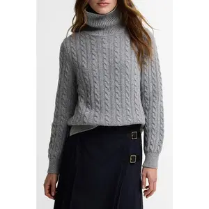 Barbour Ambleside Cable Knit Turtleneck Sweater Grey Marl