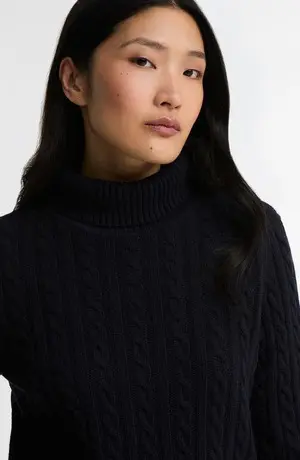 Barbour Ambleside Cable Knit Turtleneck Sweater - Navy