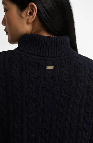 Barbour Ambleside Cable Knit Turtleneck Sweater - Navy