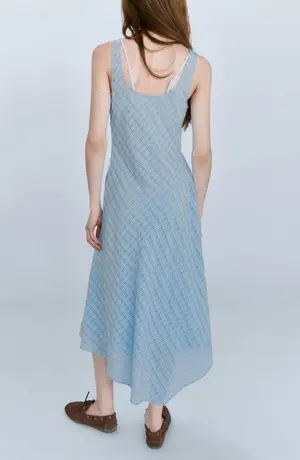Mango Checked Asymmetrical Midi Dress