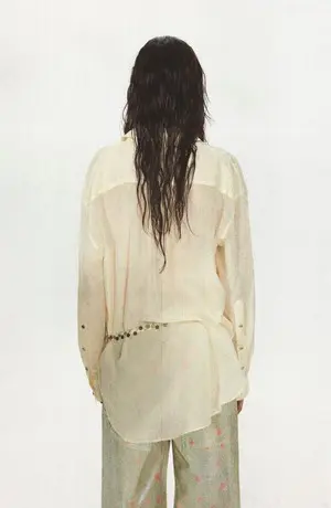 Mango Semi-sheer Beaded Cotton & Silk Shirt