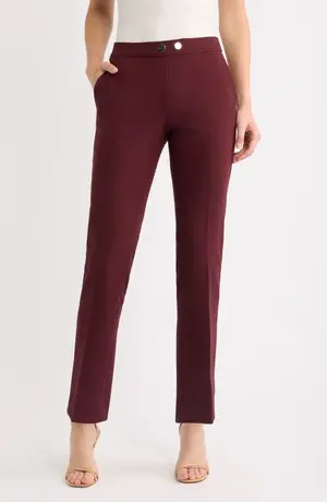 Anne Klein Straight Leg Pull On Pants - Barolo