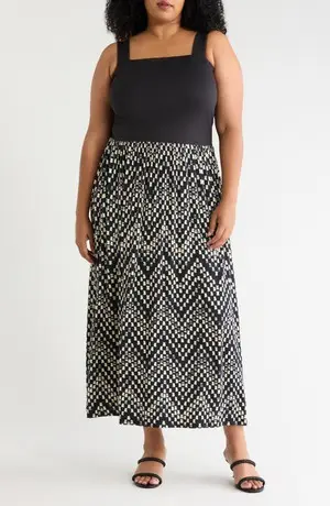 Loveappella Sleeveless Maxi Dress - Black/ivory