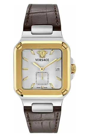 Versace Greca Edge Two-tone Leather Strap Watch - Two Tone