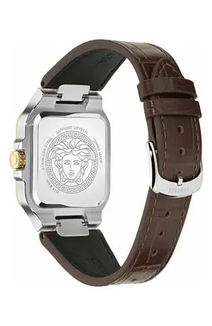 Versace Greca Edge Two-tone Leather Strap Watch