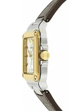Versace Greca Edge Two-tone Leather Strap Watch