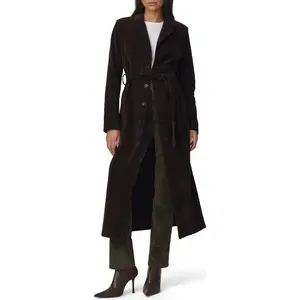 Joe's Jeans Faux Suede Long Coat With Tie Belt - Dark Chocolate