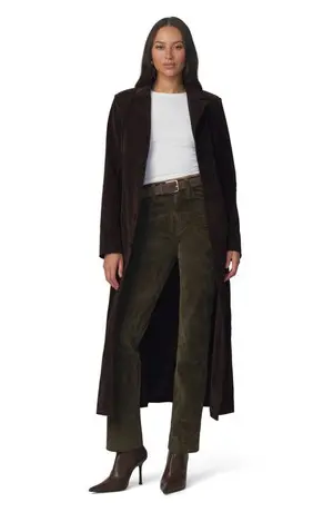 Joe's Jeans Faux Suede Long Coat With Tie Belt - Dark Chocolate