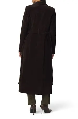 Joe's Jeans Faux Suede Long Coat With Tie Belt - Dark Chocolate