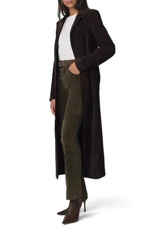 Joe's Jeans Faux Suede Long Coat With Tie Belt - Dark Chocolate