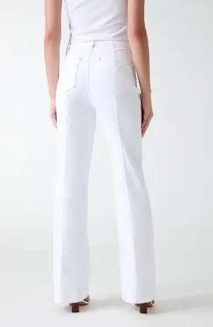 Guess High Waist Flare Jeans With Button Detail - White