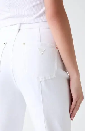 Guess High Waist Flare Jeans With Button Detail - White