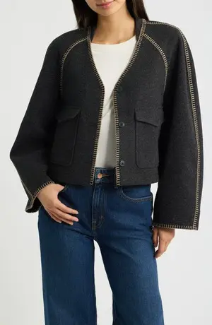UGG Rina Button-up Top With Contrasting Stitching - Black Heather