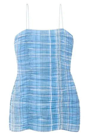 Mango Ruched Plaid Minidress