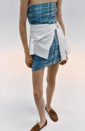 Mango Ruched Plaid Minidress