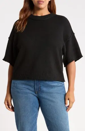 CITY BLUES Broome Short Sleeve Crewneck Sweater - Black