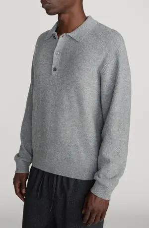 FRAME Boiled Wool Polo Sweater - Grey Melange