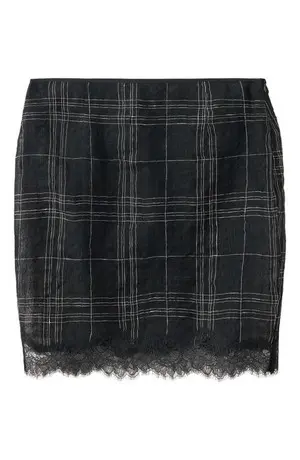 Mango Checkered Linen Blend Miniskirt