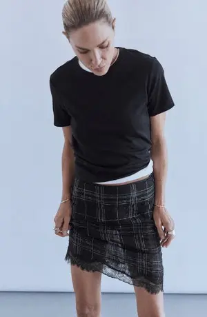 Mango Checkered Linen Blend Miniskirt
