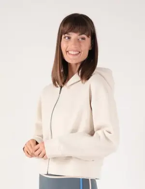 GLYDER High Set Zip Up Cropped Hoodie - Oatmilk