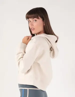 GLYDER High Set Zip Up Cropped Hoodie - Oatmilk