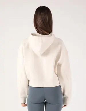 GLYDER High Set Zip Up Cropped Hoodie - Oatmilk