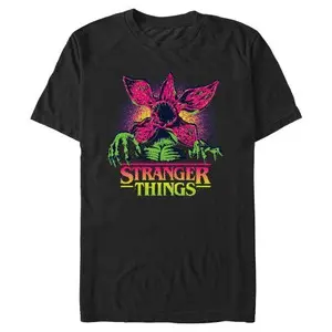 STRANGER THINGS Netflix Demogorgon Neon Pixel Logo T Shirt