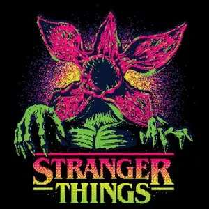 STRANGER THINGS Netflix Demogorgon Neon Pixel Logo T Shirt