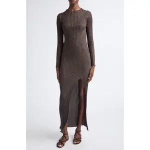 MISSONI Missoni Ribbed Long Sleeve Maxi Sweater Dress With Front Slit