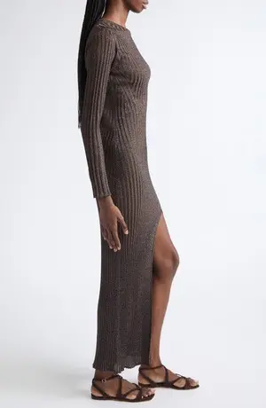 Missoni Ribbed Long Sleeve Maxi Sweater Dress With Front Slit