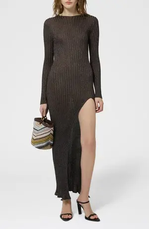 Missoni Ribbed Long Sleeve Maxi Sweater Dress With Front Slit