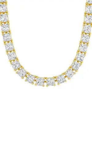 Sterling Forever Marisol Princess Cut Cubic Zirconia Tennis Necklace - Gold