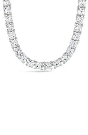Sterling Forever Marisol Princess Cut Cubic Zirconia Tennis Necklace - Silver