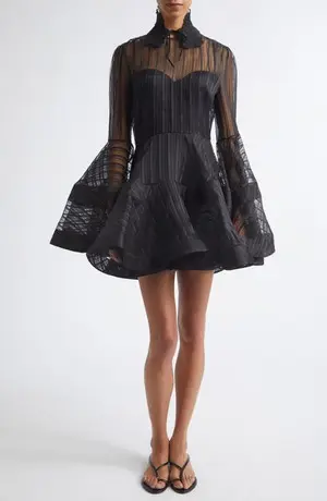 Zimmermann Valiant Lantern Stripe Long Sleeve Silk Minidress
