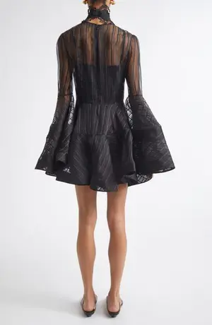Zimmermann Valiant Lantern Stripe Long Sleeve Silk Minidress
