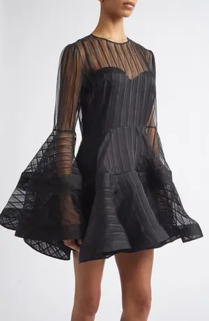 Zimmermann Valiant Lantern Stripe Long Sleeve Silk Minidress