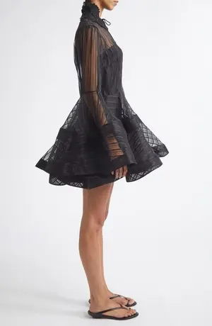 Zimmermann Valiant Lantern Stripe Long Sleeve Silk Minidress