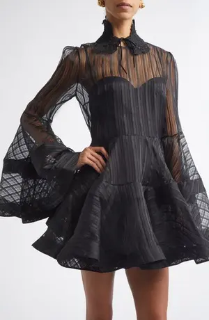Zimmermann Valiant Lantern Stripe Long Sleeve Silk Minidress
