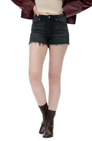 BAYEAS Mid Rise Frayed Hem Denim Shorts - Blackice