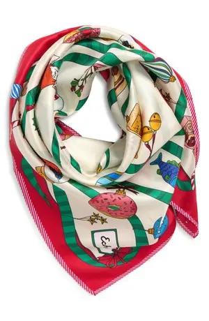 Echo Ornament Collection Silk Square Scarf - Cream