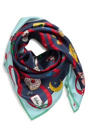 Echo Ornament Collection Silk Square Scarf - Navy