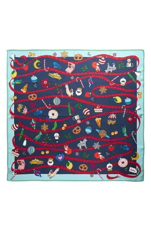 Echo Ornament Collection Silk Square Scarf - Navy
