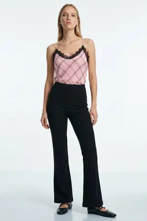 EXQUISE High Waisted Flared Knit Trousers