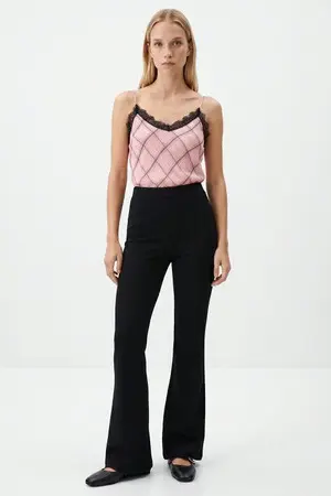 EXQUISE High Waisted Flared Knit Trousers