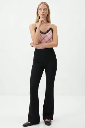 EXQUISE High Waisted Flared Knit Trousers