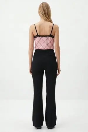 EXQUISE High Waisted Flared Knit Trousers