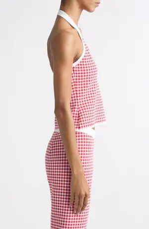 Posse Micah Halter Top In Checks - Red Gingham